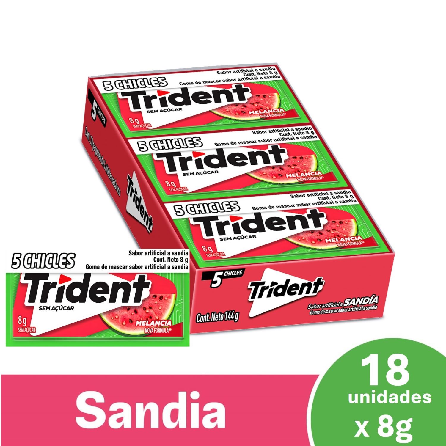 Trident 5s Sandía. Display x 18unds - Mondelez Peru